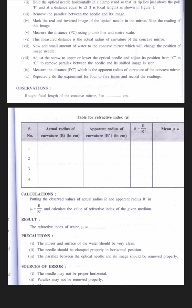 Experiment to Determine the Refractive Index of Water Using a Concave Mir..