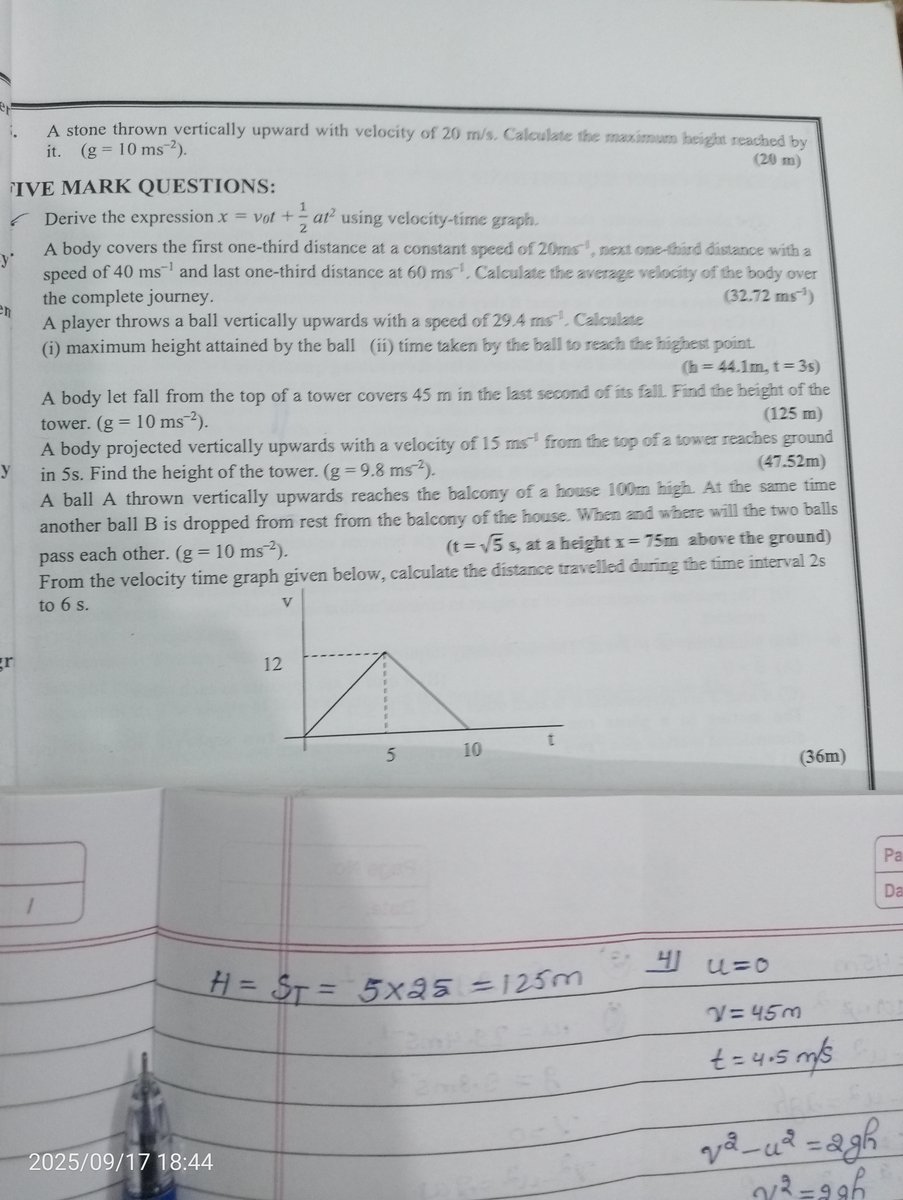 From the velocity-time graph given below, calculate the distance travelle..