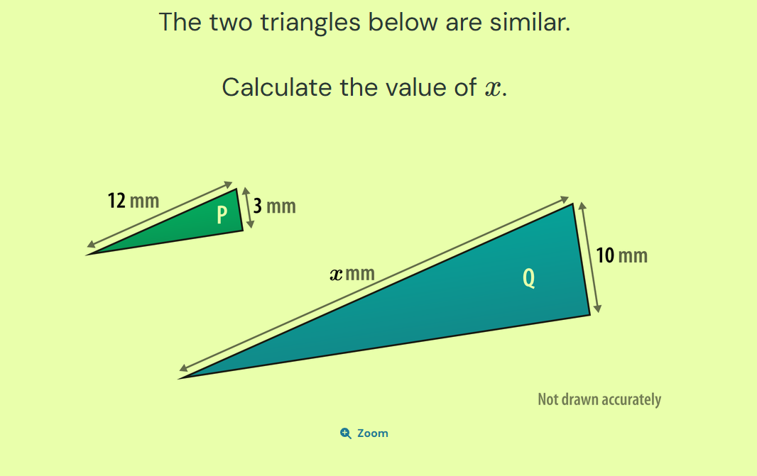 The two triangles below are similar. Calculate the value of x. | Filo