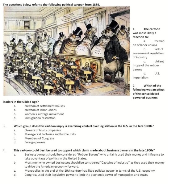 The questions below refer to the following political cartoon from 1889.