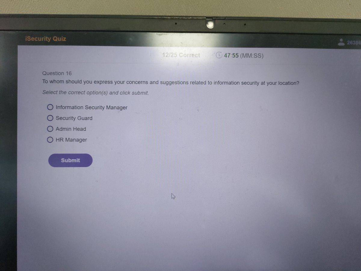 Question 16 To whom should you express your concerns and suggestions rela..
