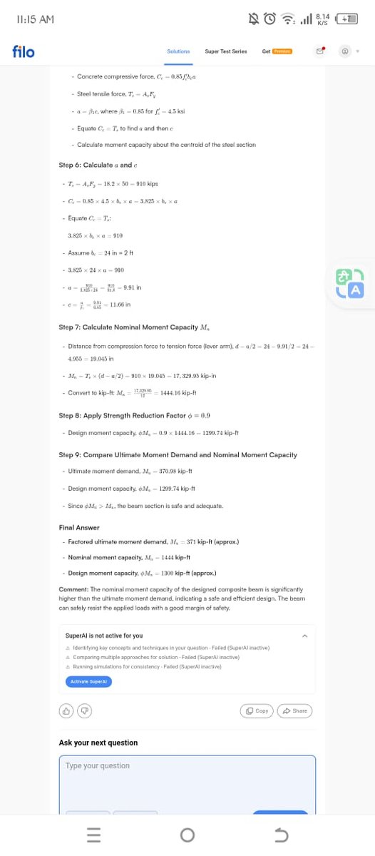 Calculate the nominal moment capacity and design moment capacity of a com..