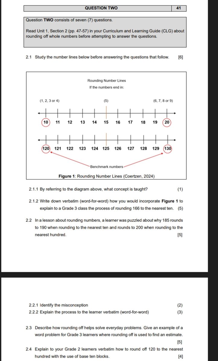 Question TWO – Rounding Numbers 2.1 Study the number lines below before