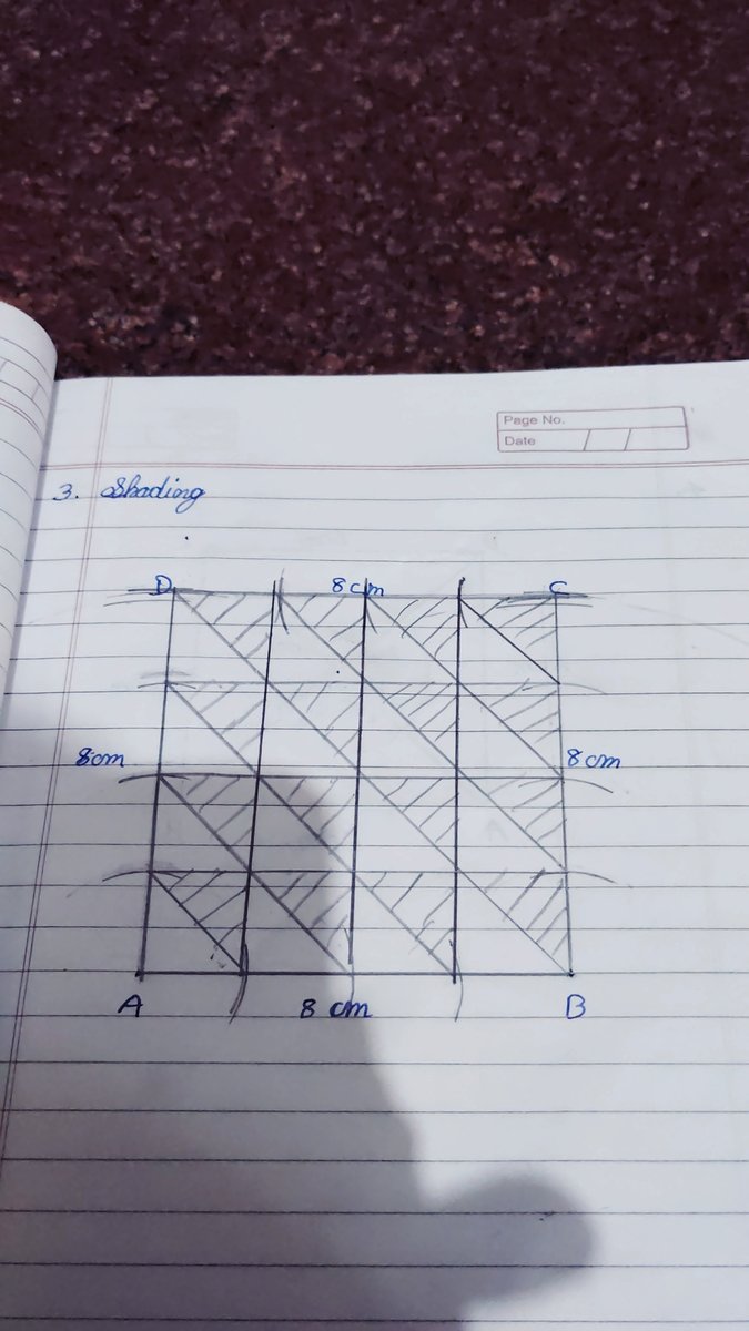 Find the area of the shaded region in a square of side 8 cm, divided into..