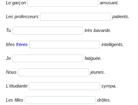 Fill in the blanks with the correct form of the verb "être" (to be) in Fr..