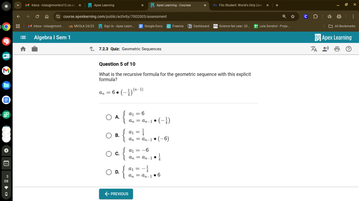 What is the recursive formula for the geometric sequence with this explic..