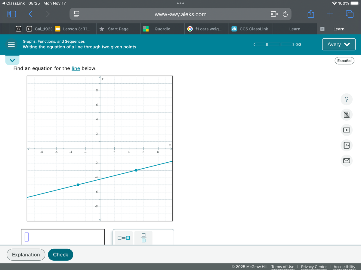 Find an equation for the line shown in the graph below. | Filo