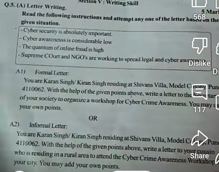 Q.5. (A) Letter Writing. 5 Mar Read the following instructions and attem..