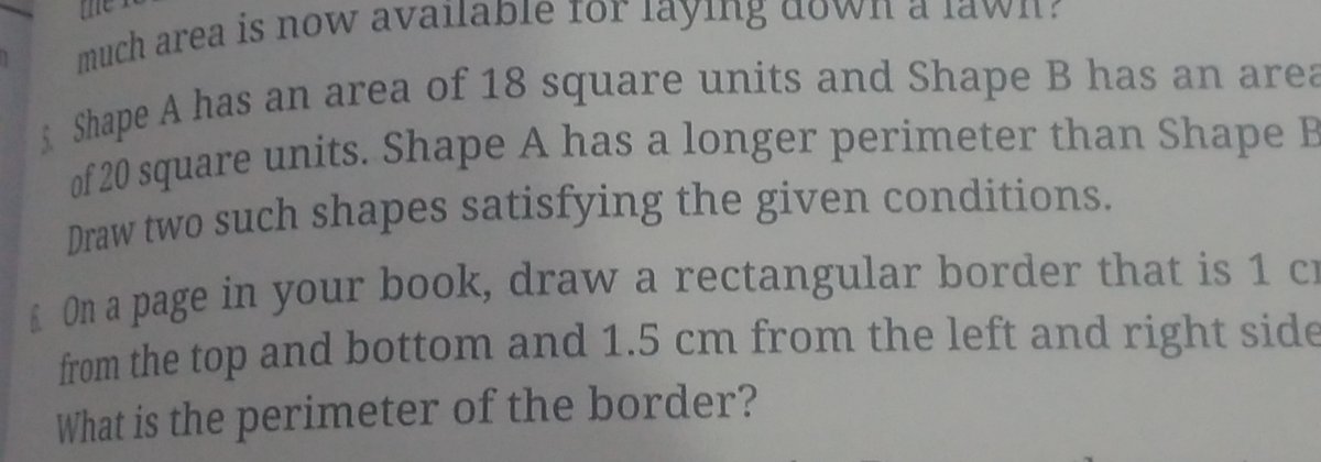 Shape A has an area of 18 square units and Shape B has an are of 20 squar..