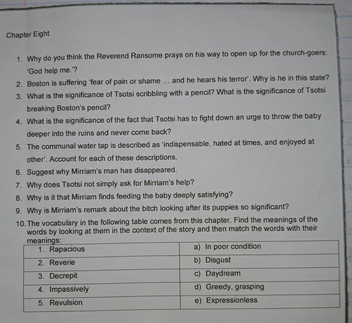Chapter Eight Why do you think the Reverend Ransome prays on his way to o..