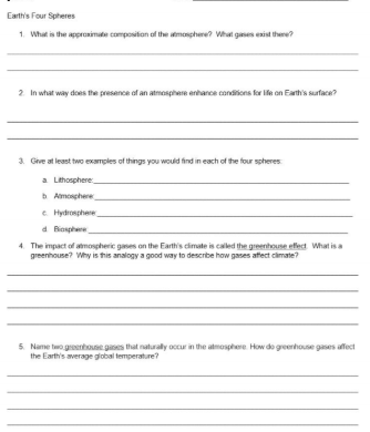 Earth's Four Spheres What is the approximate composition of the atmosphe..
