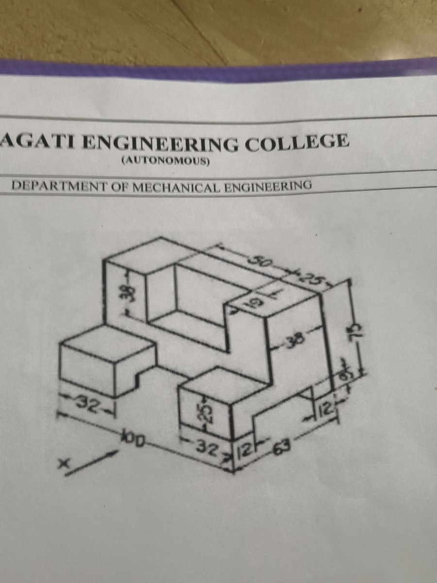 Given the isometric diagram of a mechanical component with the following