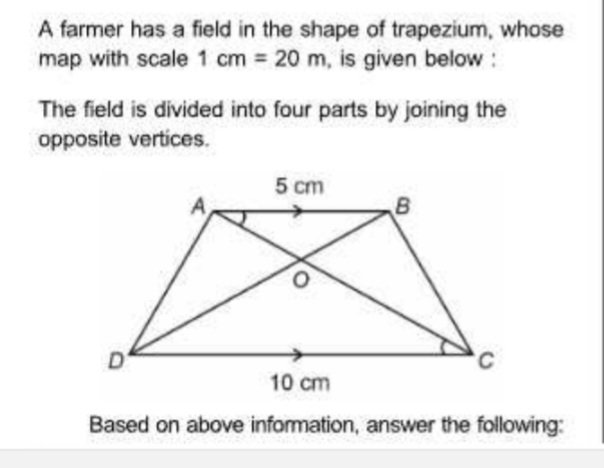 A farmer has a field in the shape of a trapezium, whose map with scale 1