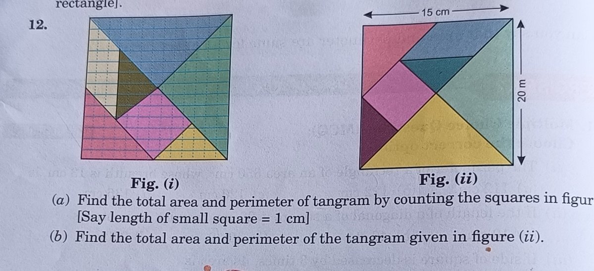 (a) Find the total area and perimeter of the tangram by counting the squa..