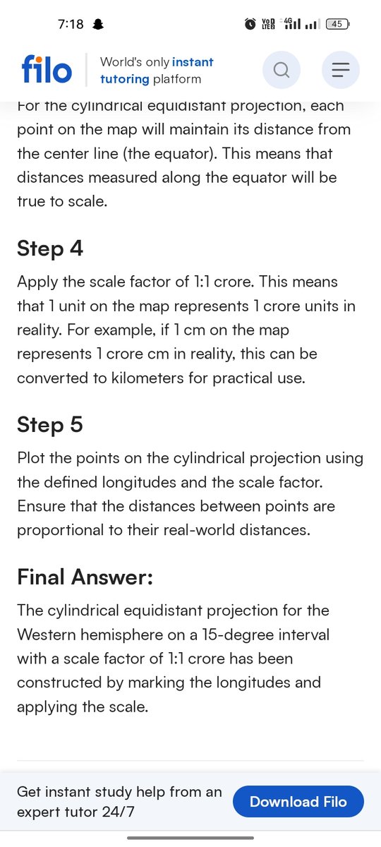 Cylindrical Equidistant Projection Construction Explain the steps to con..