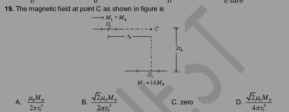 The magnetic field at point C as shown in figure is A. \frac { \mu _ { 0
