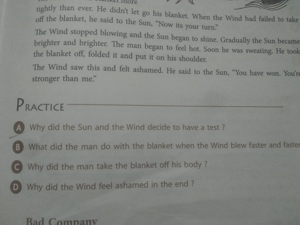 Questions on the Fable: The Sun and the Wind A. Why did the Sun and the