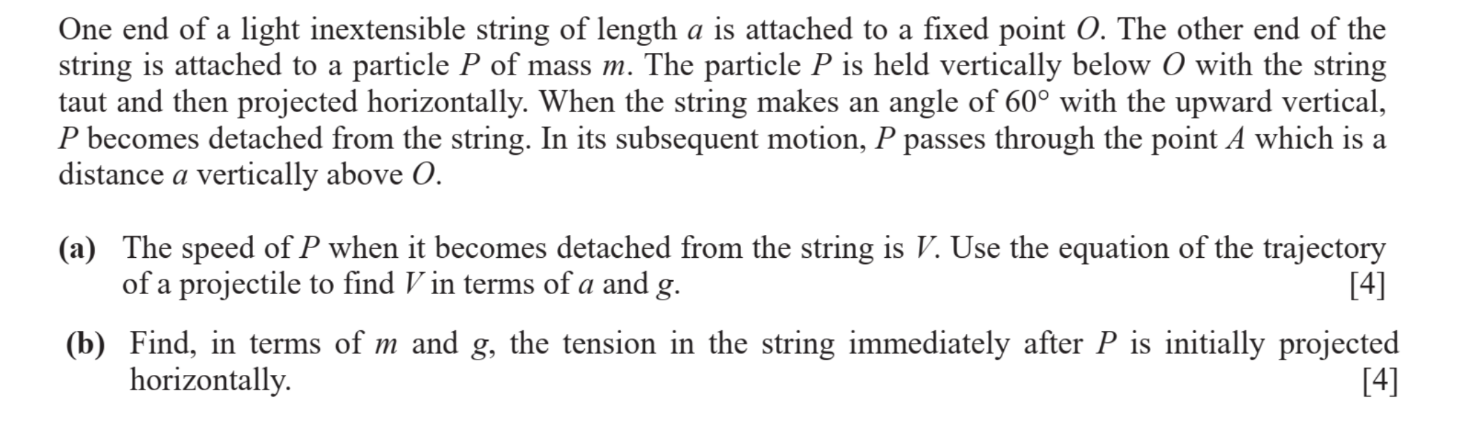 One end of a light inextensible string of length a is attached to a fixed..