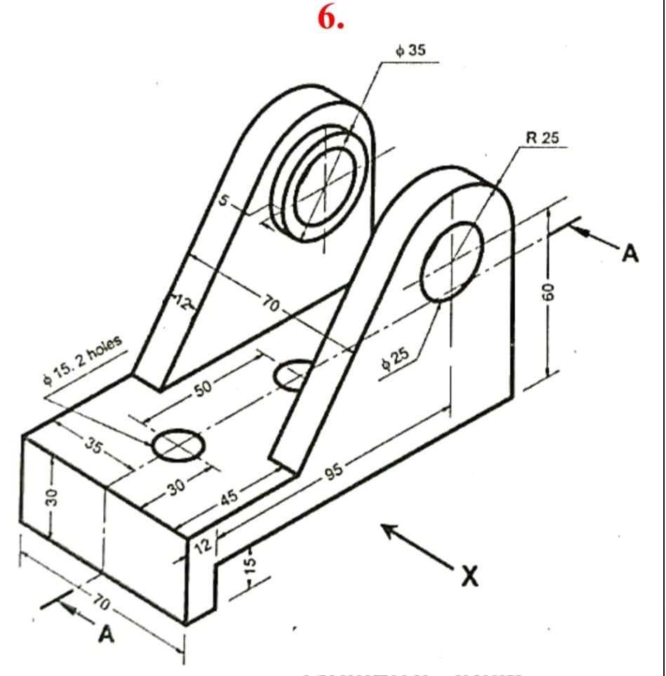Given the technical drawing of a mechanical part with various dimensions