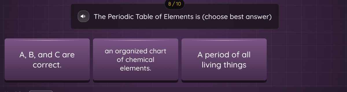 The Periodic Table of Elements is (choose best answer): A, B, and C are