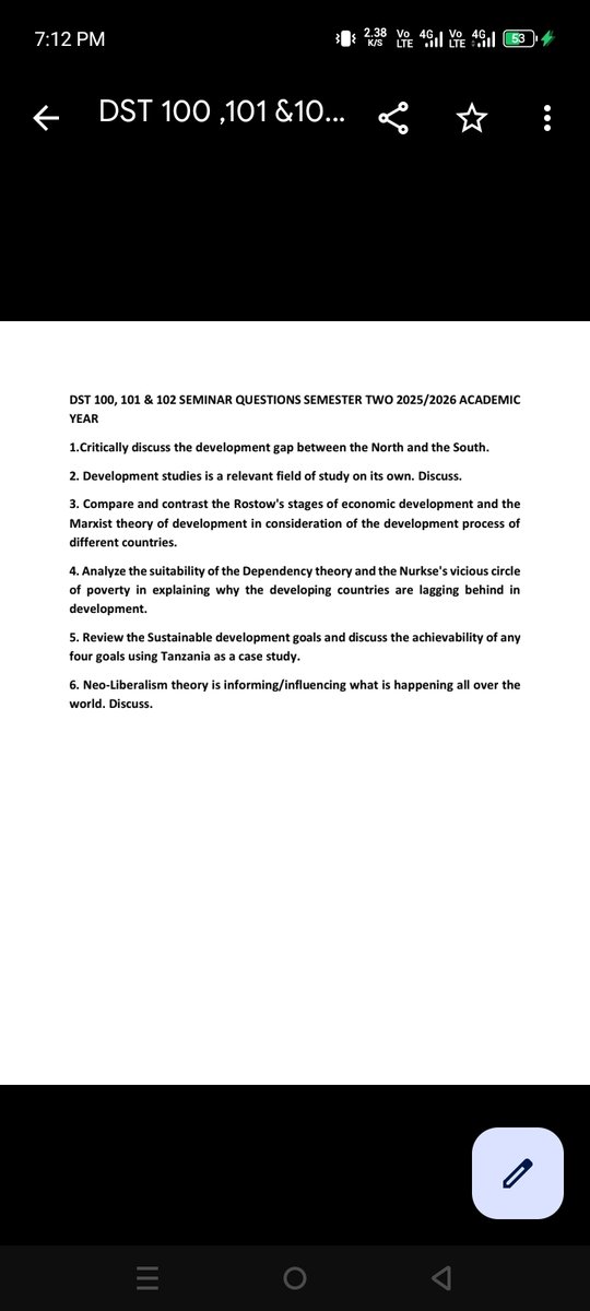 DST 100, 101 & 102 SEMINAR QUESTIONS SEMESTER TWO 2025/2026 ACADEMIC YEAR..
