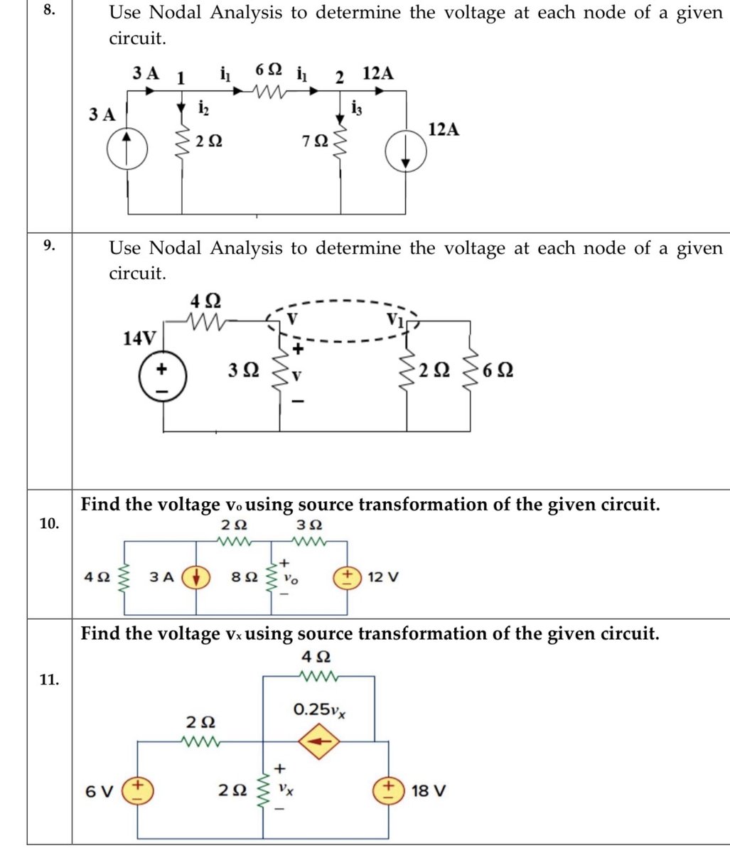 Use Nodal Analysis to determine the voltage at each node of a given circu..