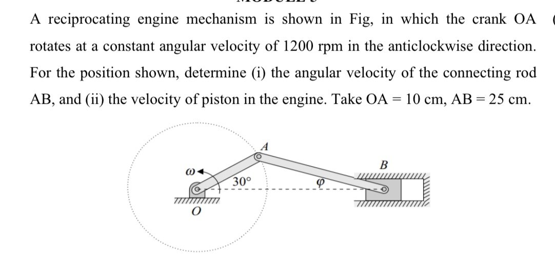 A reciprocating engine mechanism is shown in the figure, where crank OA r..
