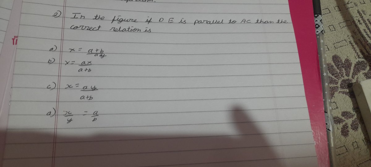 In the figure, if DE is parallel to AC then the correct relation is: a)