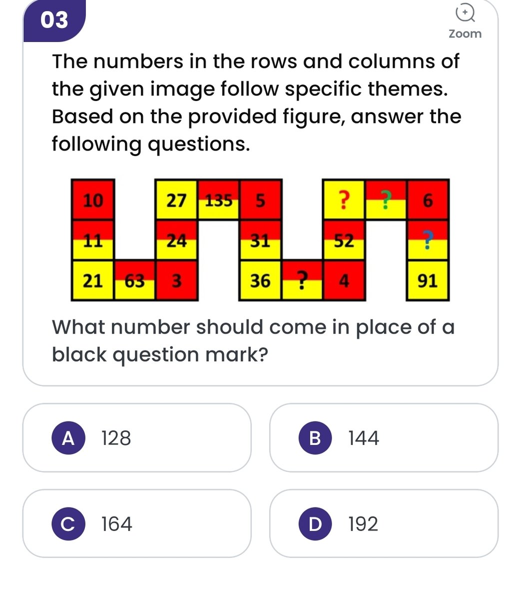 The numbers in the rows and columns of the given image follow specific th..