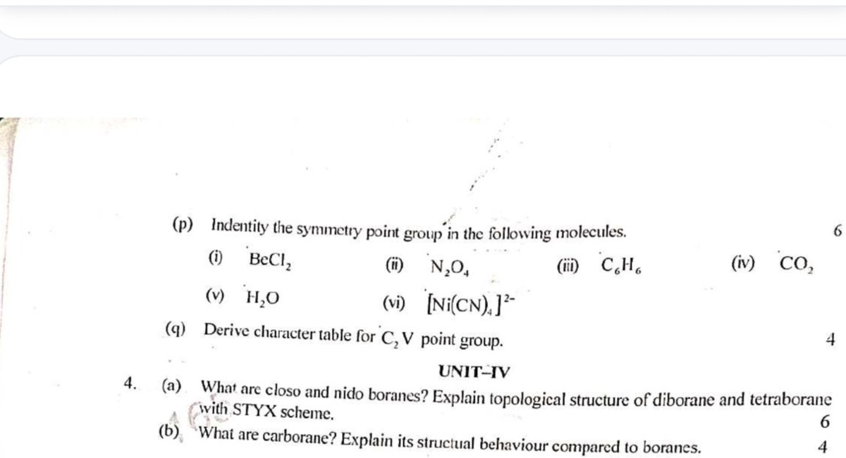 p) Identify the symmetry point group in the following molecules: (i) BeC..