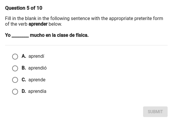 Fill in the blank in the following sentence with the appropriate preterit..