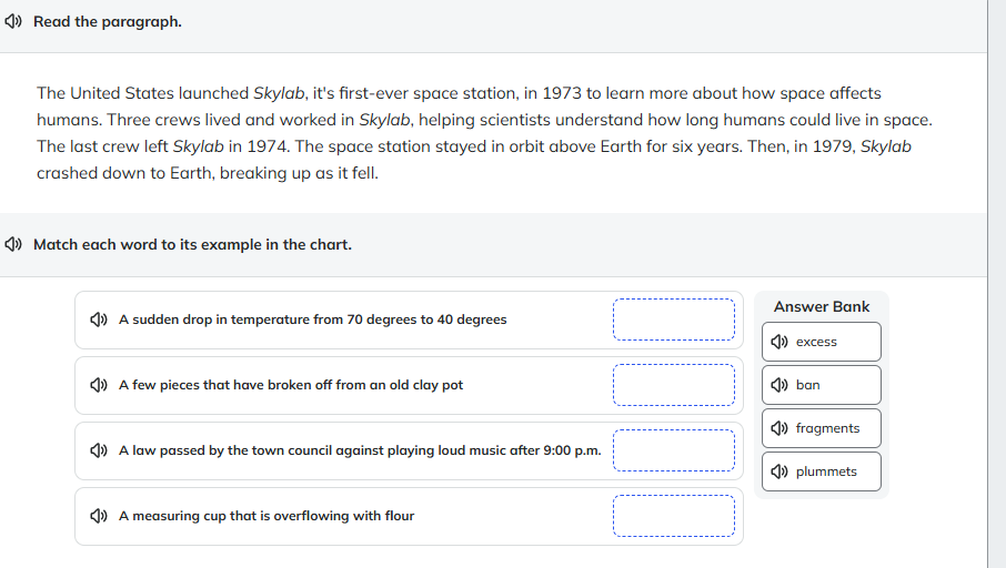 Match each word to its example in the chart: A sudden drop in temperatur..