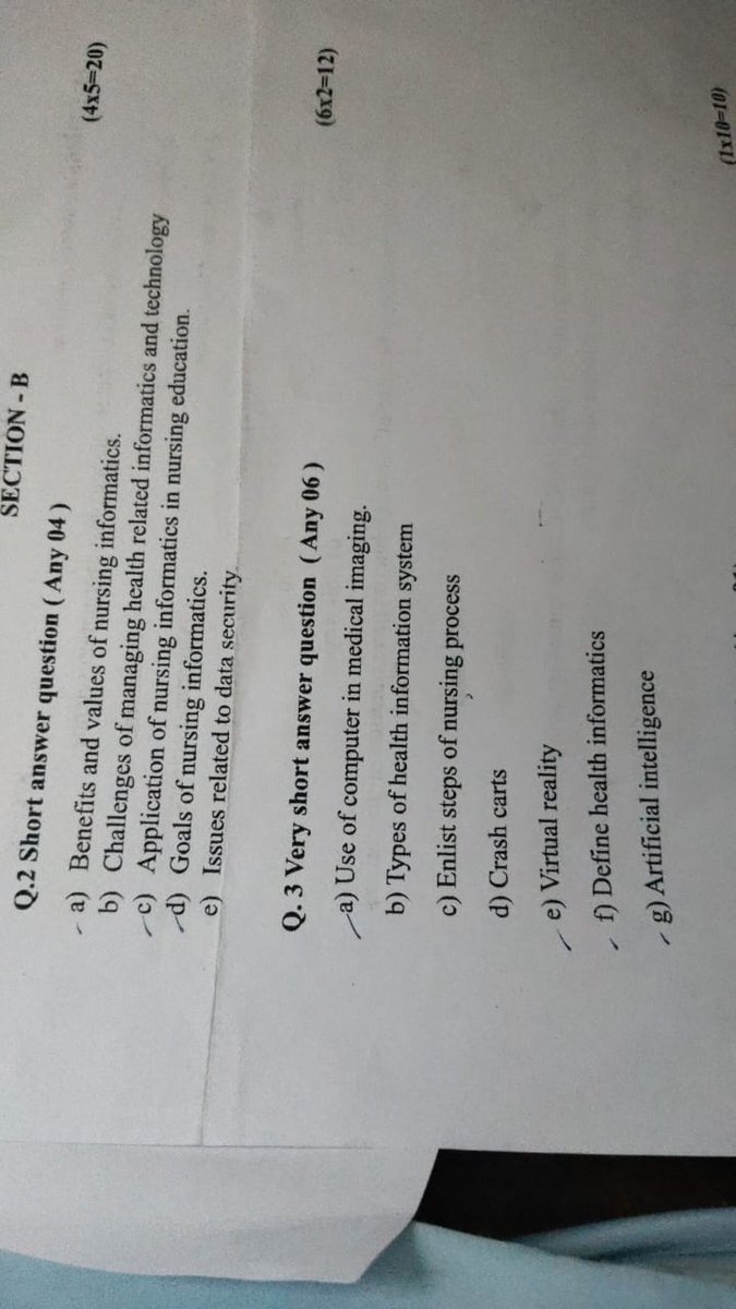 Q.2 Short answer questions (Any 04) a) Benefits and values of nursing in..