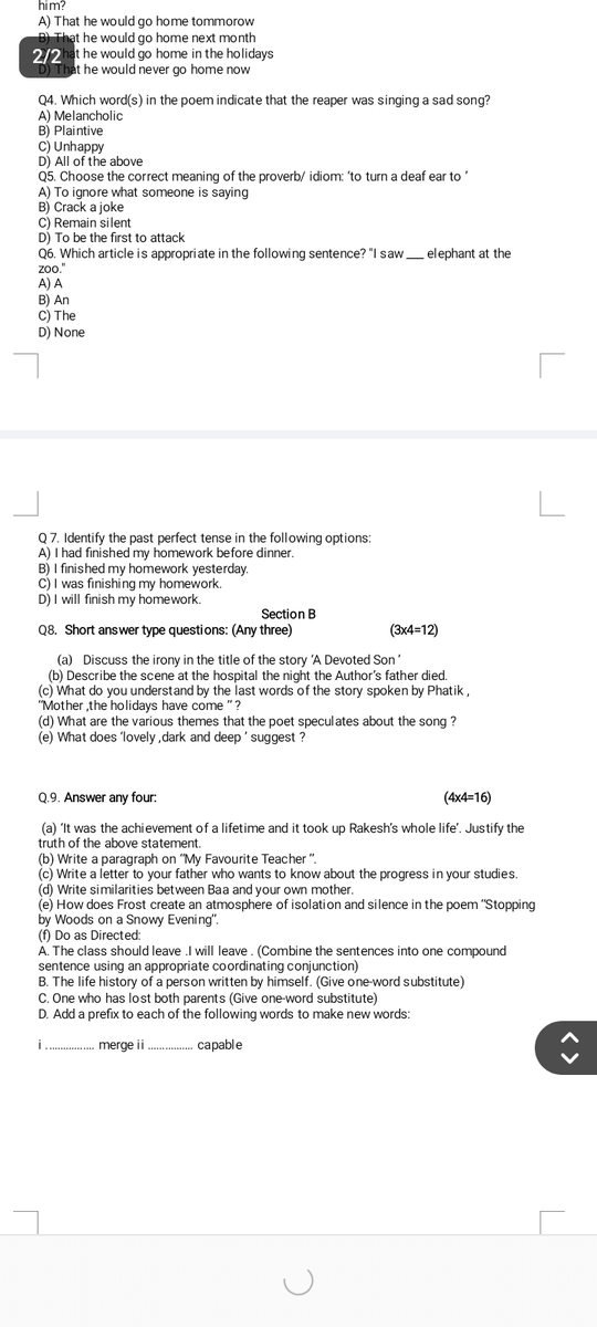 Q4. Which word(s) in the poem indicate that the reaper was singing a sad