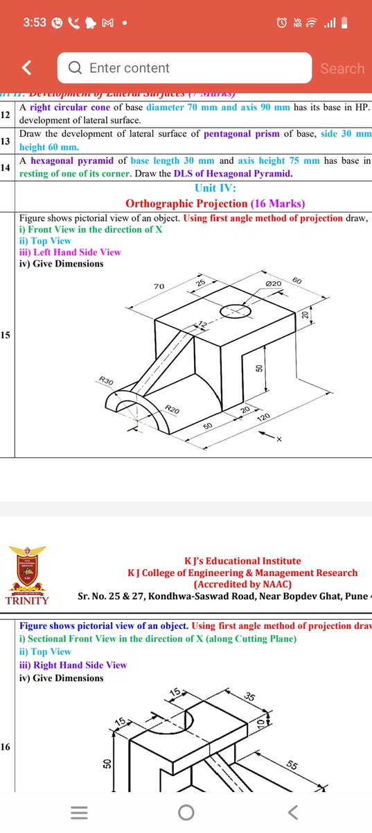 Orthographic Projection Drawing Tasks Using the first angle method of pr..