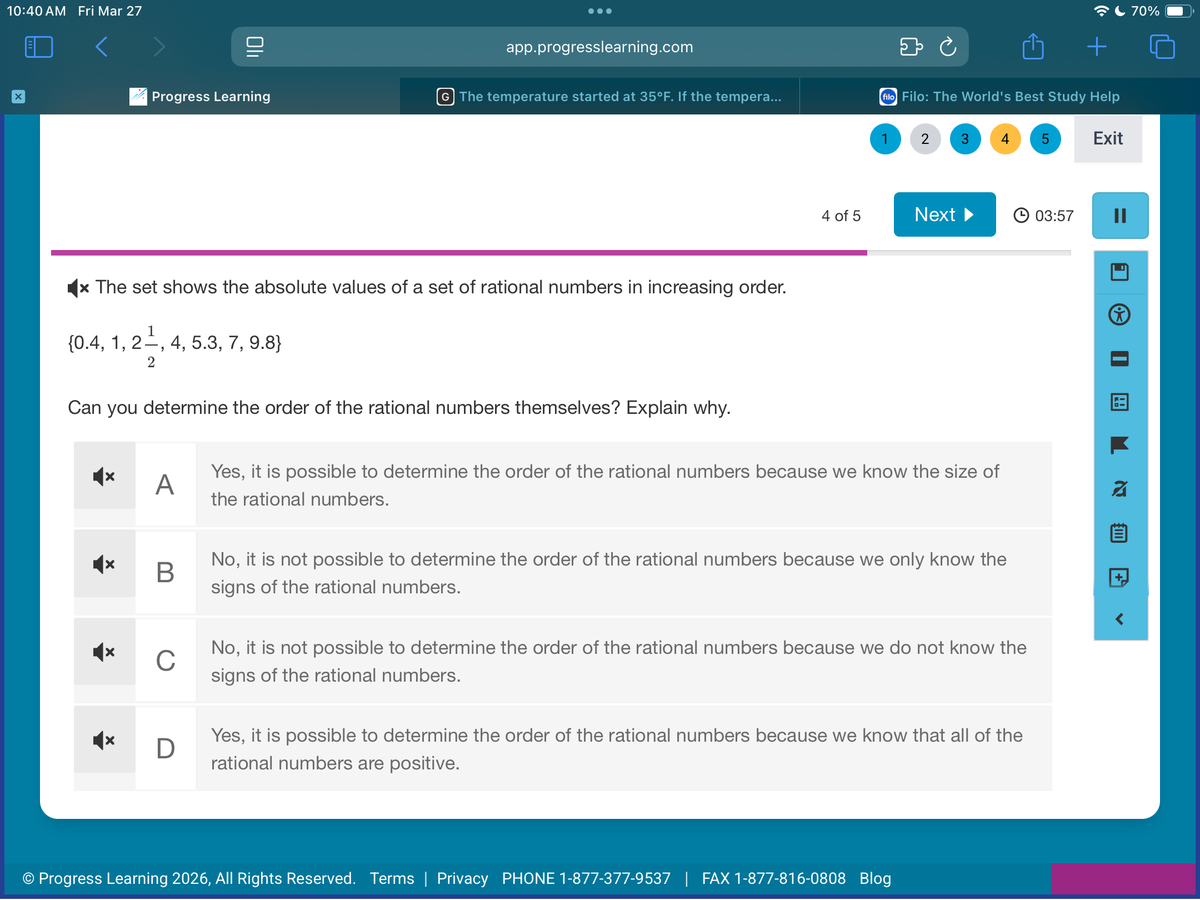 The set shows the absolute values of a set of rational numbers in increas..