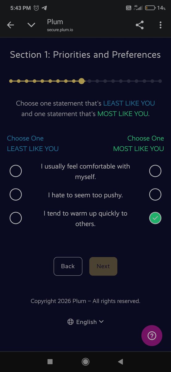 Choose one statement that's LEAST LIKE YOU and one statement that's MOST