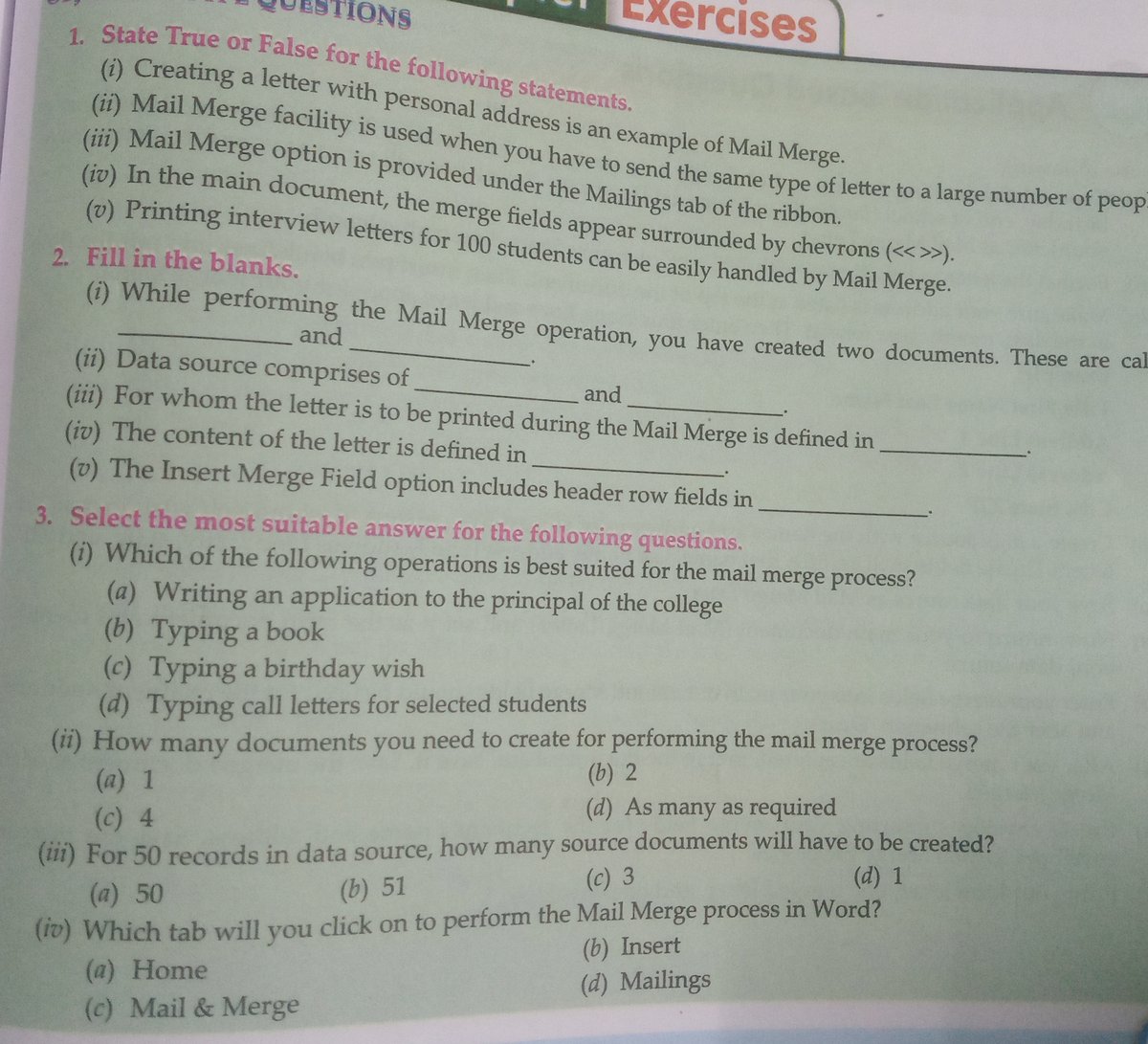1. True or False Statements Creating a letter with personal address is an..
