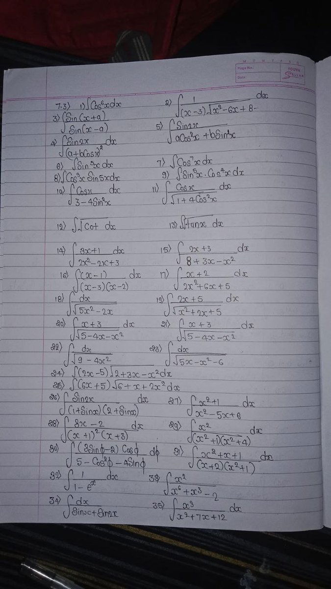 Evaluate the following integrals: 1) \int \cos^6 x \, dx 2) \int \frac{..