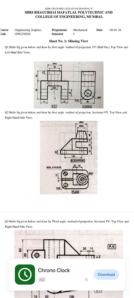 Engineering Graphics Projection Drawing Questions Q1: Refer to the given..