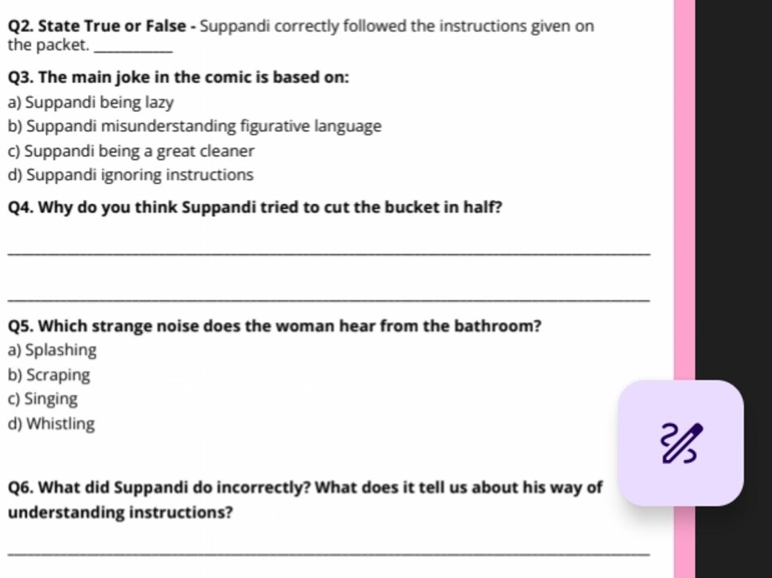 Questions on Suppandi Comic Q2. State True or False - Suppandi correctly..