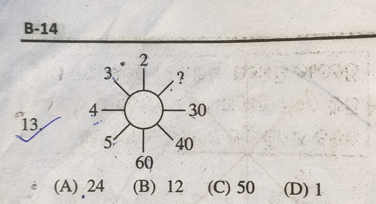 Find the missing number in the diagram below: Numbers arranged around a