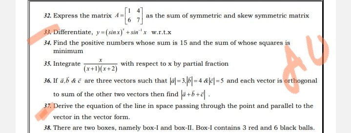 Questions Express the matrix A = \begin{bmatrix} 1 & 4 \\ 6 & 7 \end{bm..