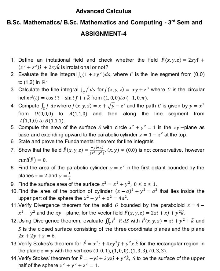Multiple Questions on Vector Calculus and Line Integrals Define an irrot..