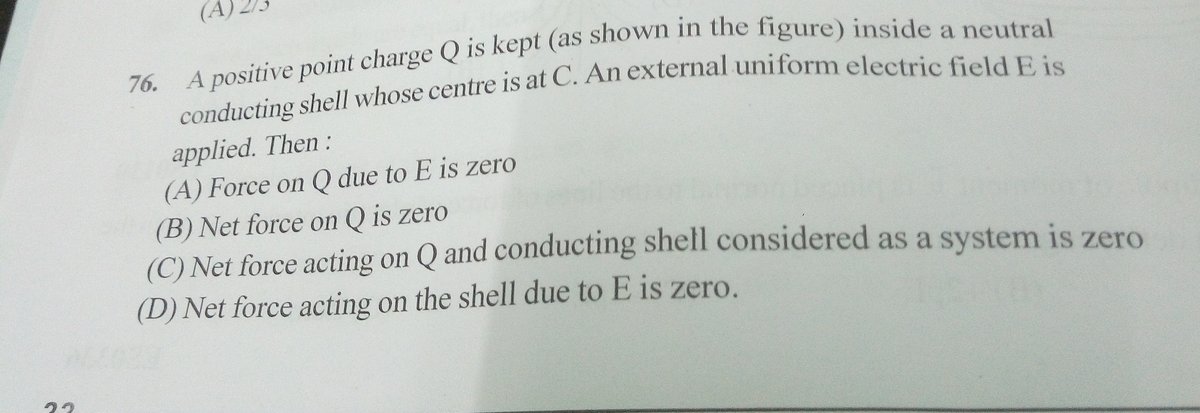 A positive point charge Q is kept (as shown in the figure) inside a neutr..