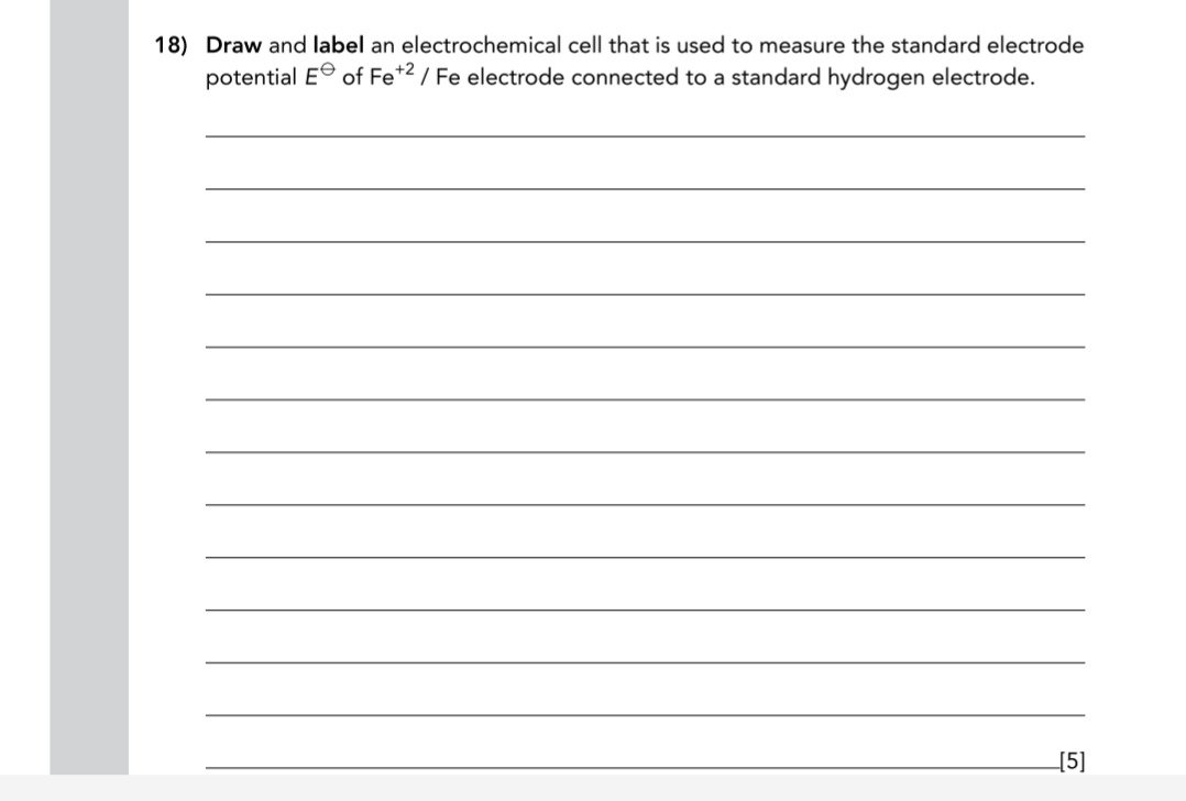 Draw and label an electrochemical cell that is used to measure the standa..