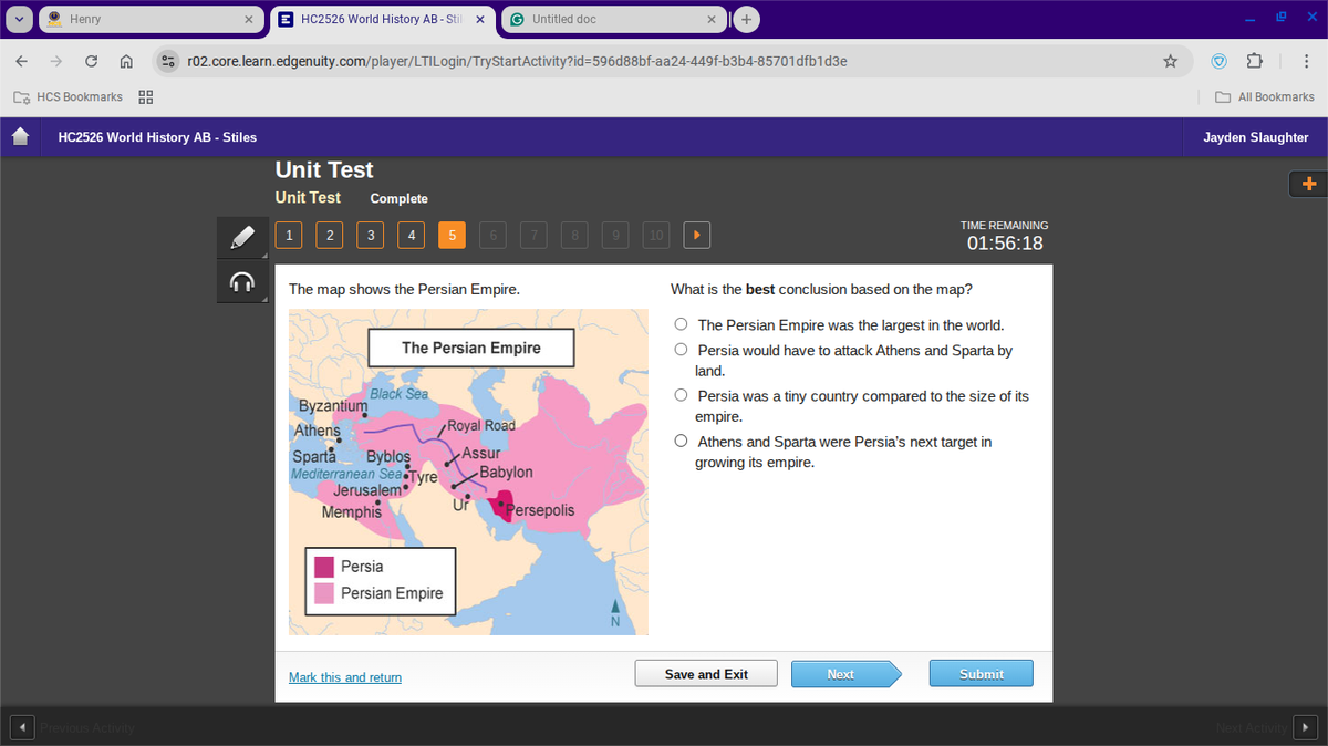 The map shows the Persian Empire. What is the best conclusion based on t..