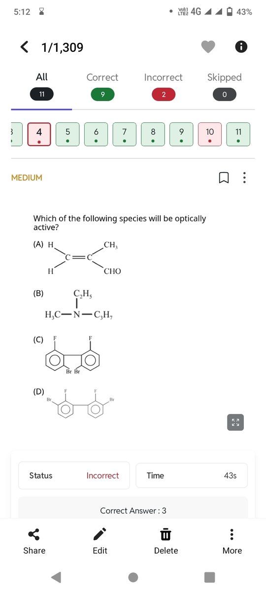 Which of the following species will be optically active? (A) H