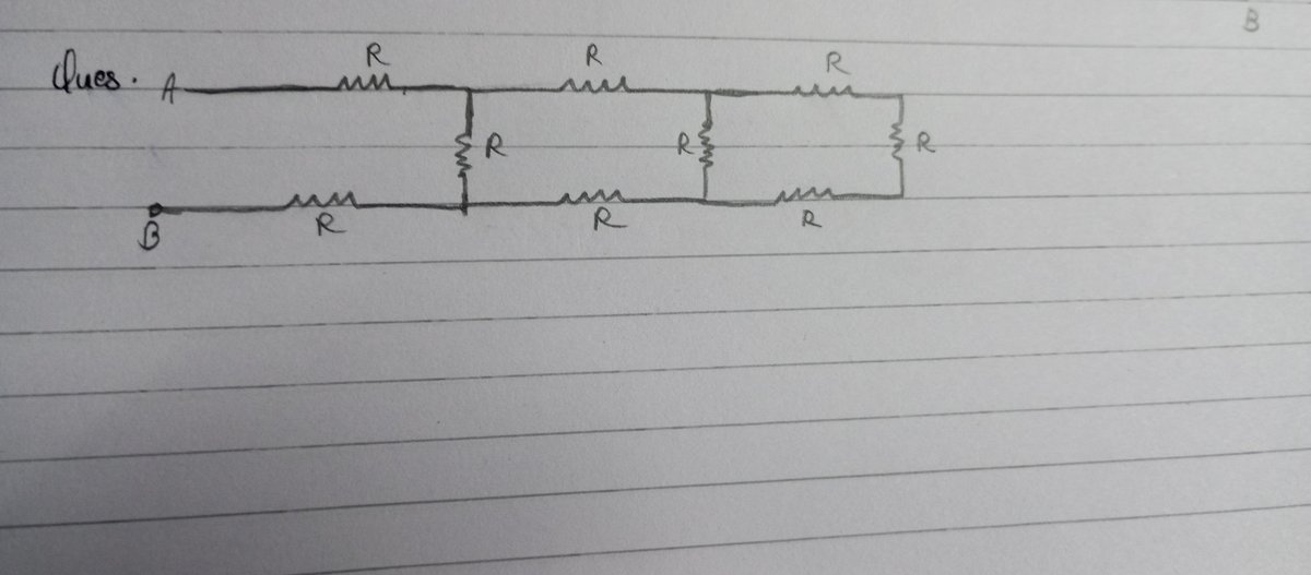 Find the equivalent resistance R_{AB} between points A and B for the give..