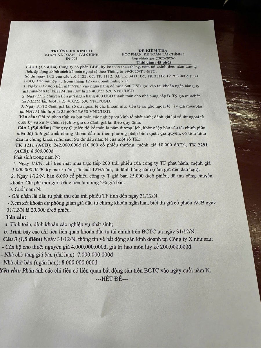 Câu 1 (3,5 điểm) Công ty cổ phần BBB, kỳ kế toán theo tháng, năm tài chín..